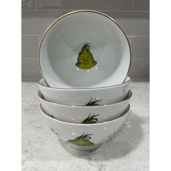 Grinch Enterprises | Dining | Set Of 4 Grinch Face Snowflakes 55 Bowls ...